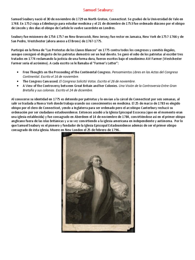 Samuel Seabury | PDF | Iglesia Episcopal (Estados Unidos) | obispo