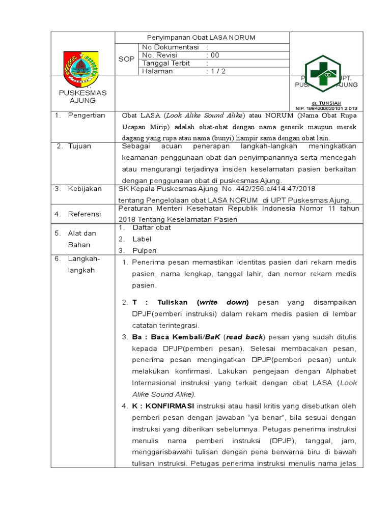 Sop Penyimpanan Lasa Norum High Alert | PDF