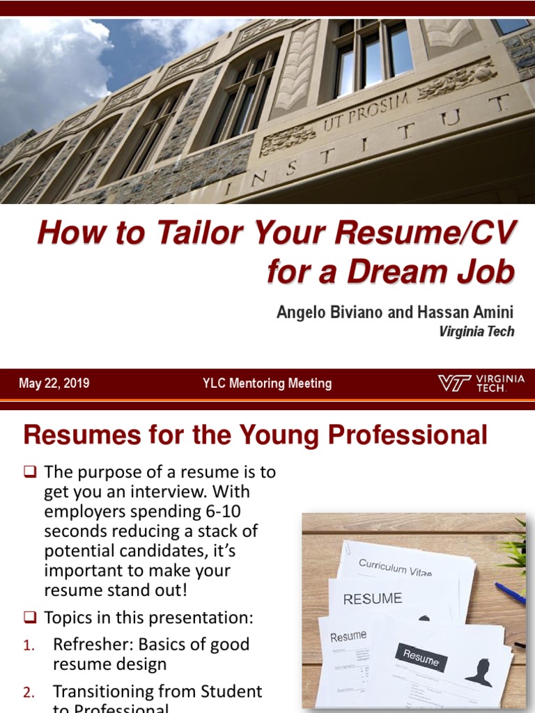 How To Tailor Your Resume/CV For A Dream Job: Angelo Biviano and Hassan ...