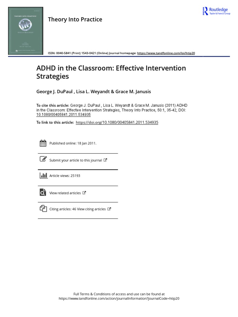 ADHD in The Classroom: Effective Intervention Strategies: Theory Into ...