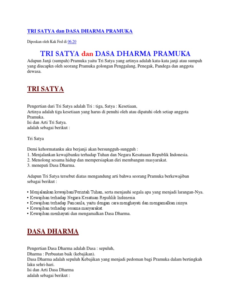 Tri Satya Dan Dasa Darma | PDF
