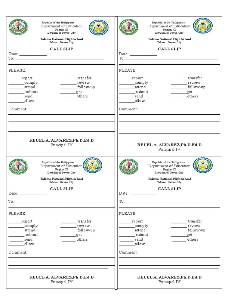 Call Slip | PDF | Philippines | Education Policy