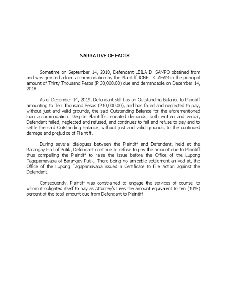 Narrative of Facts | PDF | Law