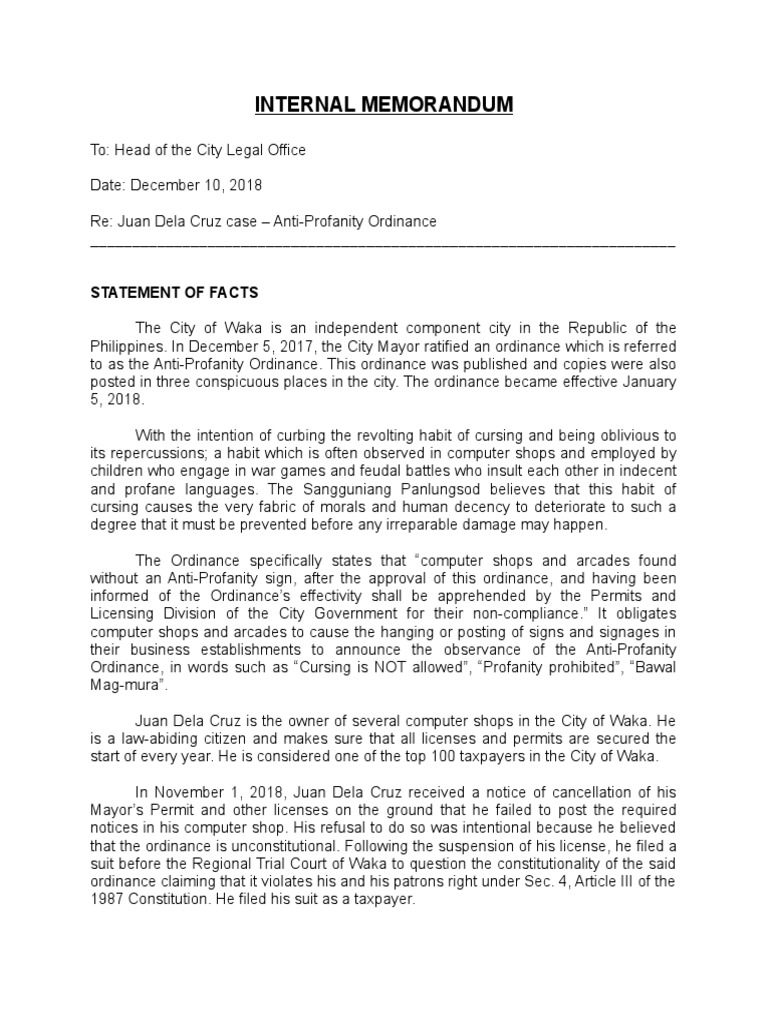 Internal Memorandum: Statement of Facts | PDF | Profanity | Freedom Of ...