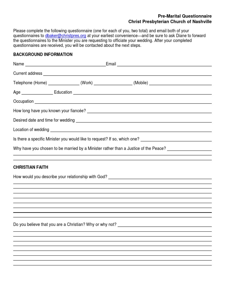 1 Premarital Questionnaire | PDF | Engagement | Marriage