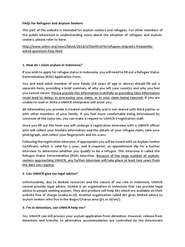 Faqs For Refugees and Asylum-Seekers | PDF | Asylum Seeker | Refugee