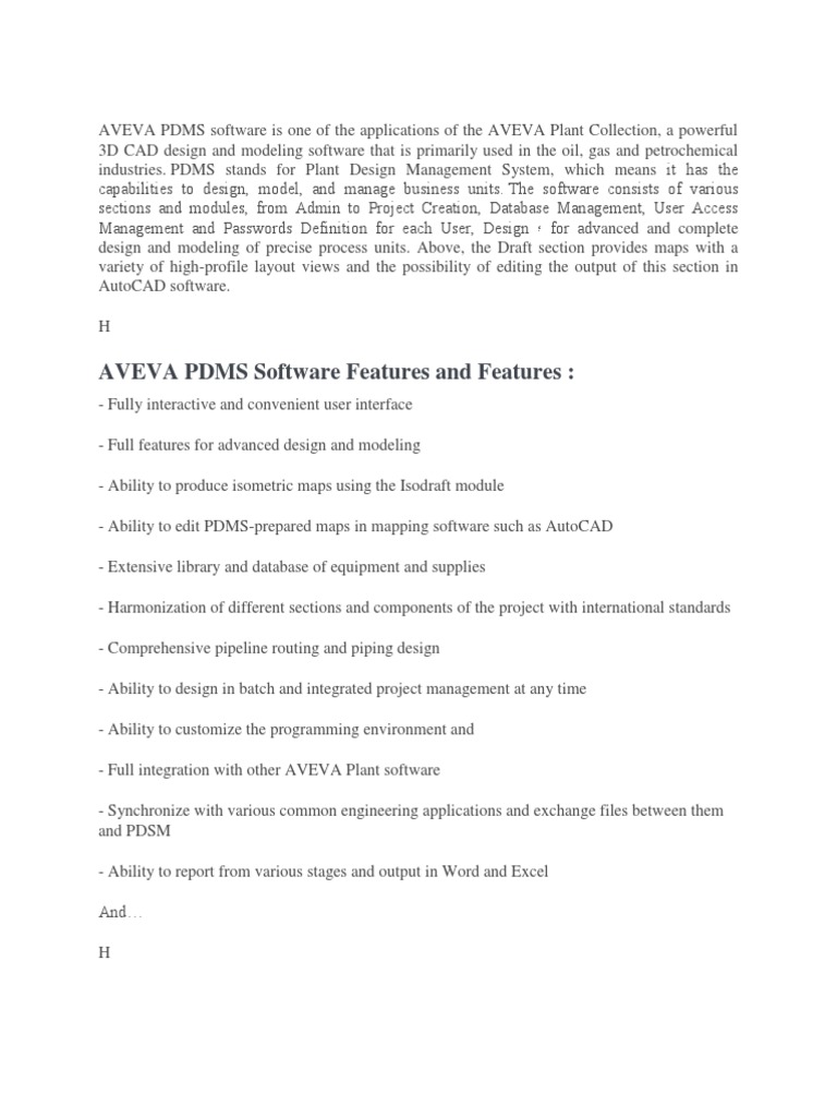 AVEVA PDMS Software Is One of The Applications of The AVEVA Plant Collection | PDF | Auto Cad ...