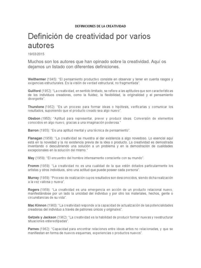 Definiciones de La Creatividad | PDF | Creatividad | Mente