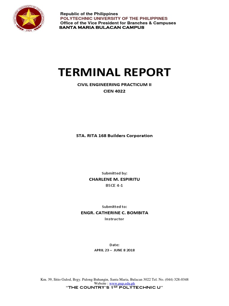 Terminal Report: Civil Engineering Practicum Ii CIEN 4022 | PDF