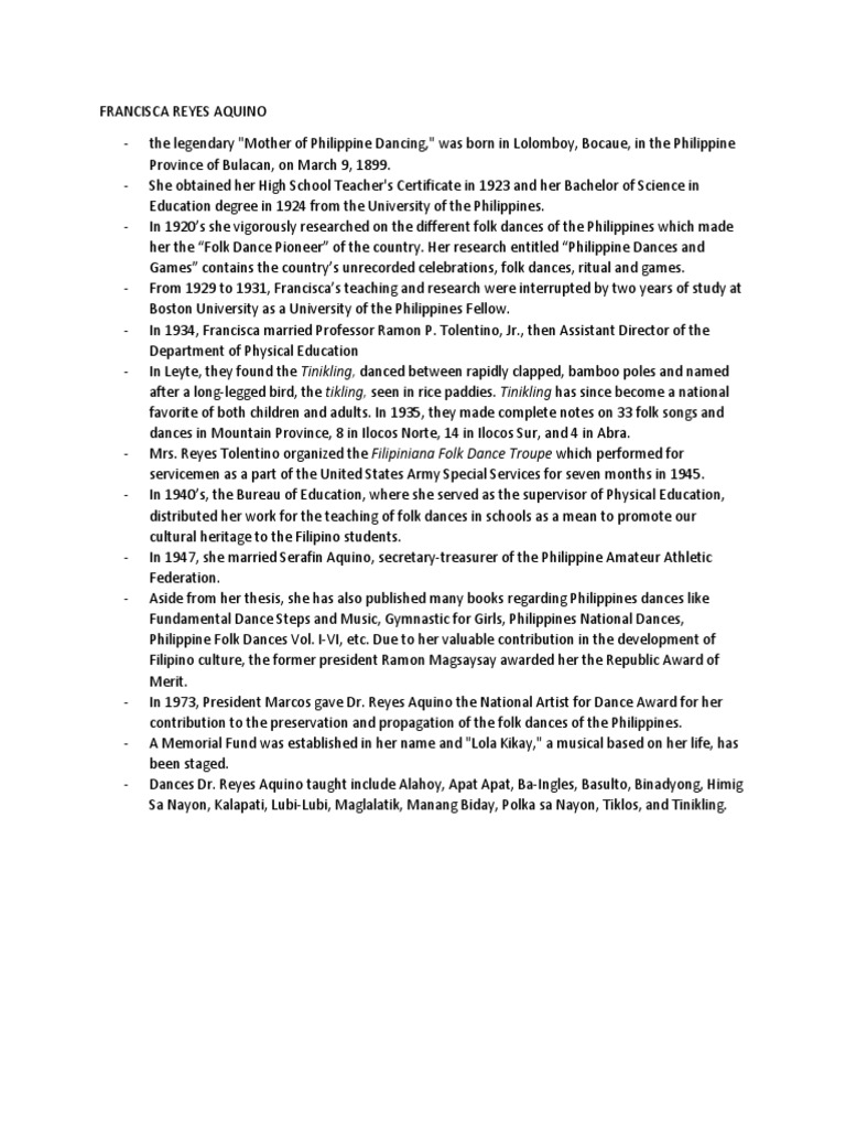 Francisca Reyes Aquino | PDF | Philippines | Dances