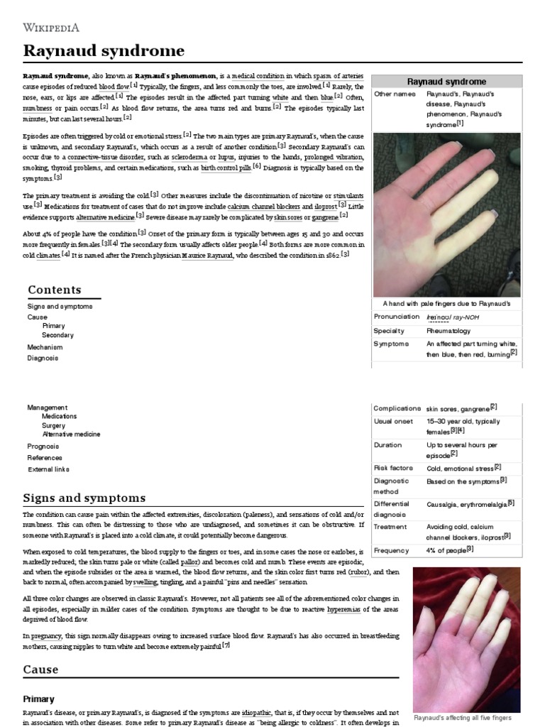 Raynaud Syndrome - Wikipedia | PDF | Clinical Medicine | Medical ...