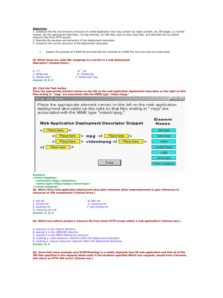 Objectives: Answer: B, D, E | PDF | Java Server Pages | Java Servlet