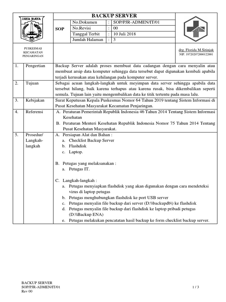 It-01. Sop Backup Server | PDF
