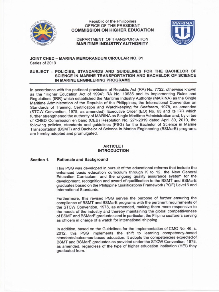 JCMC No. 1 S. 2019 PSG BSMT BSMarE PDF | PDF