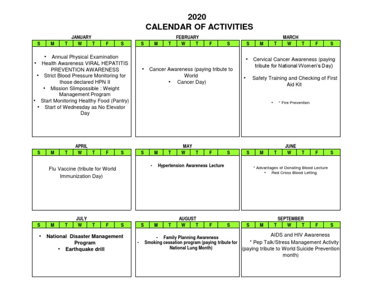 Health and Wellness Calendar 2020 | PDF | Cancer | Public Health