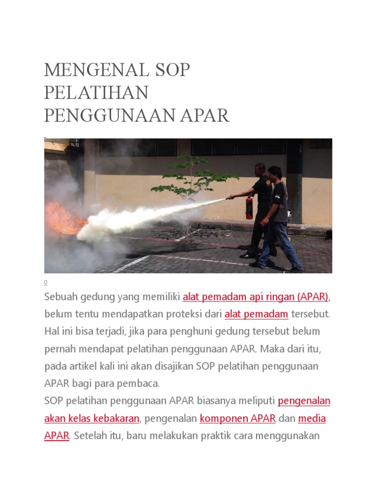 Mengenal SOP Pelatihan Penggunaan APAR | PDF