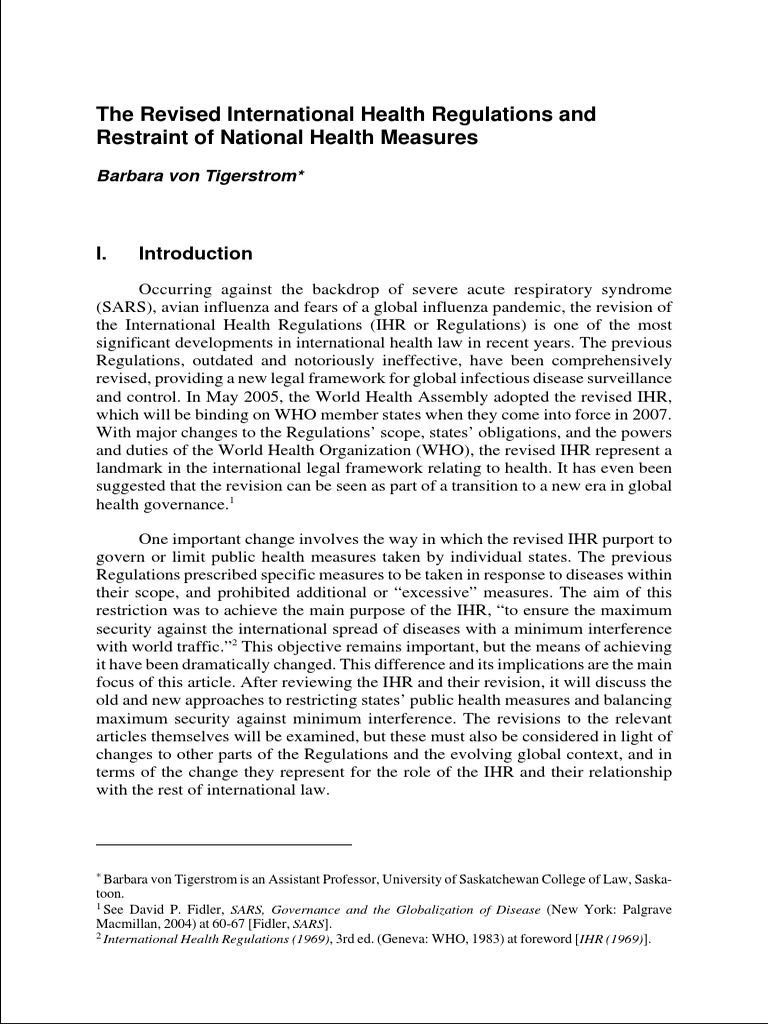 Revised International Health Regulations Overview | PDF | Public Health ...