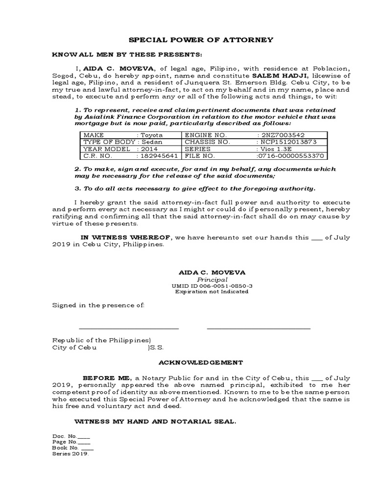 Special Power of Attorney | PDF | Power Of Attorney | Private Law