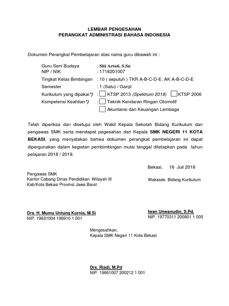 Lembar Pengesahan Perangkat Administrasi BK | PDF