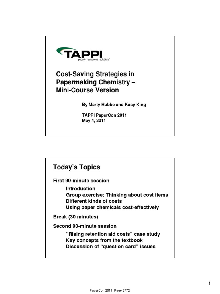 Cost-Saving Strategies in Papermaking Chemistry - Mini-Course Version ...