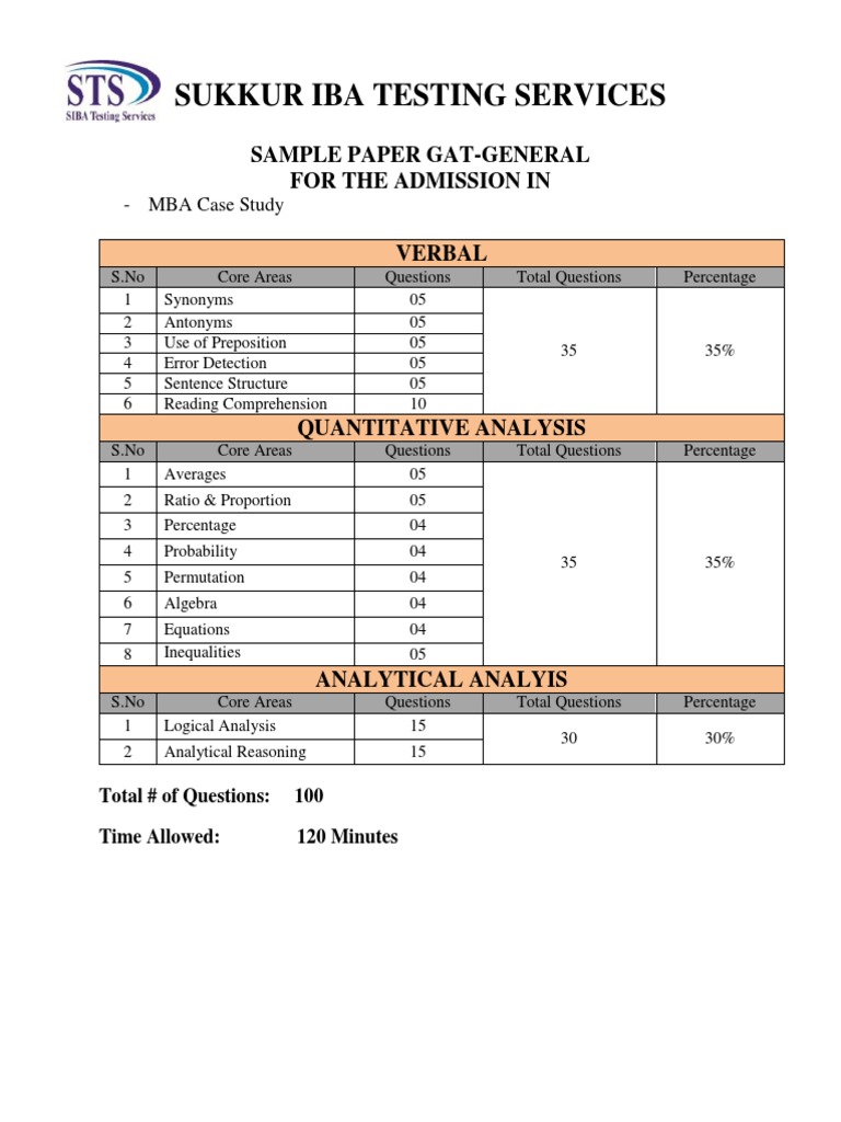Sample - Test - Paper-MBA Program-September-01-2018 PDF | PDF | Numbers ...
