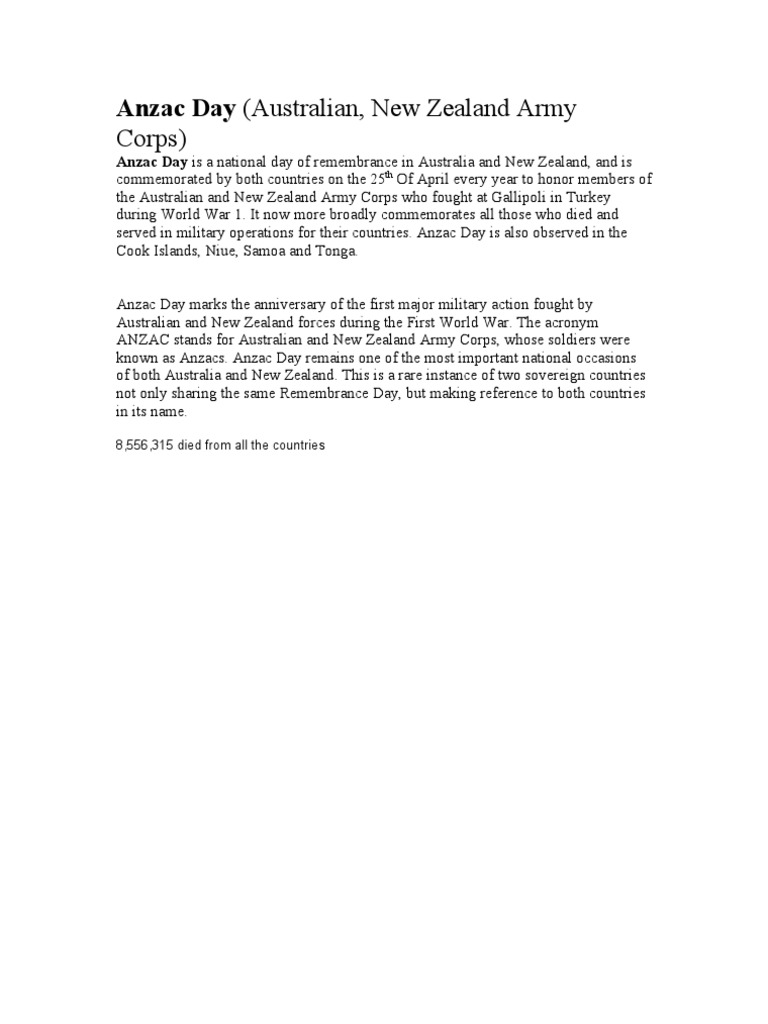 Anzac Day: Commemoration of ANZACs | PDF