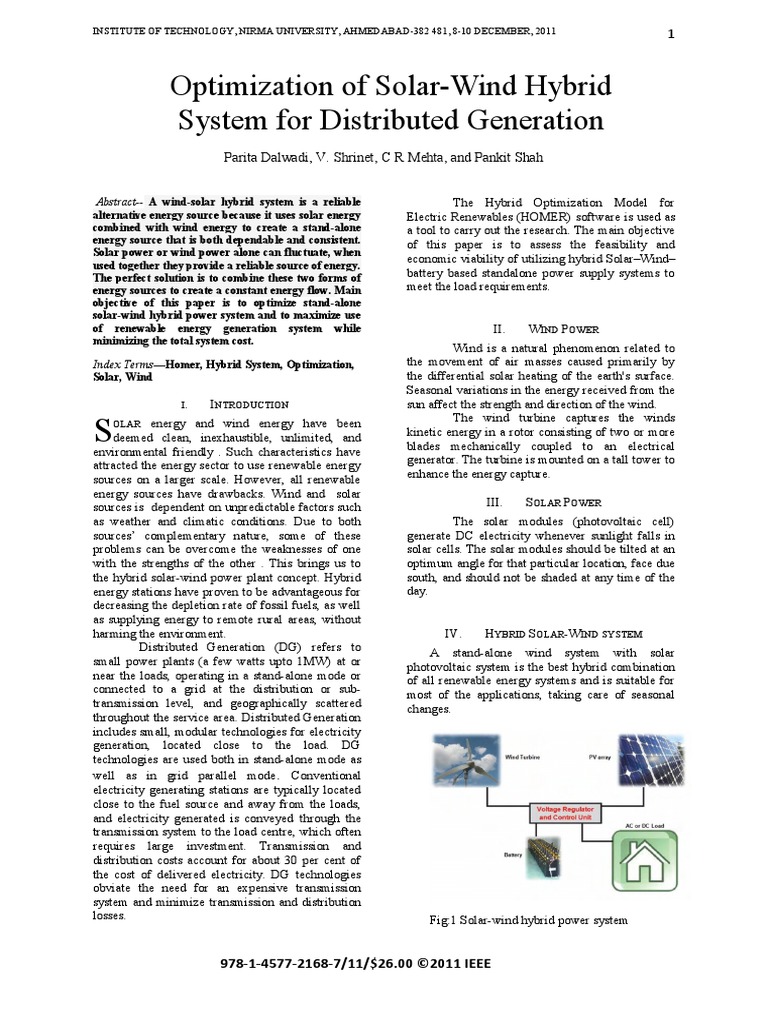 Optimization of Solar-Wind Hybrid System For Distributed Generation ...