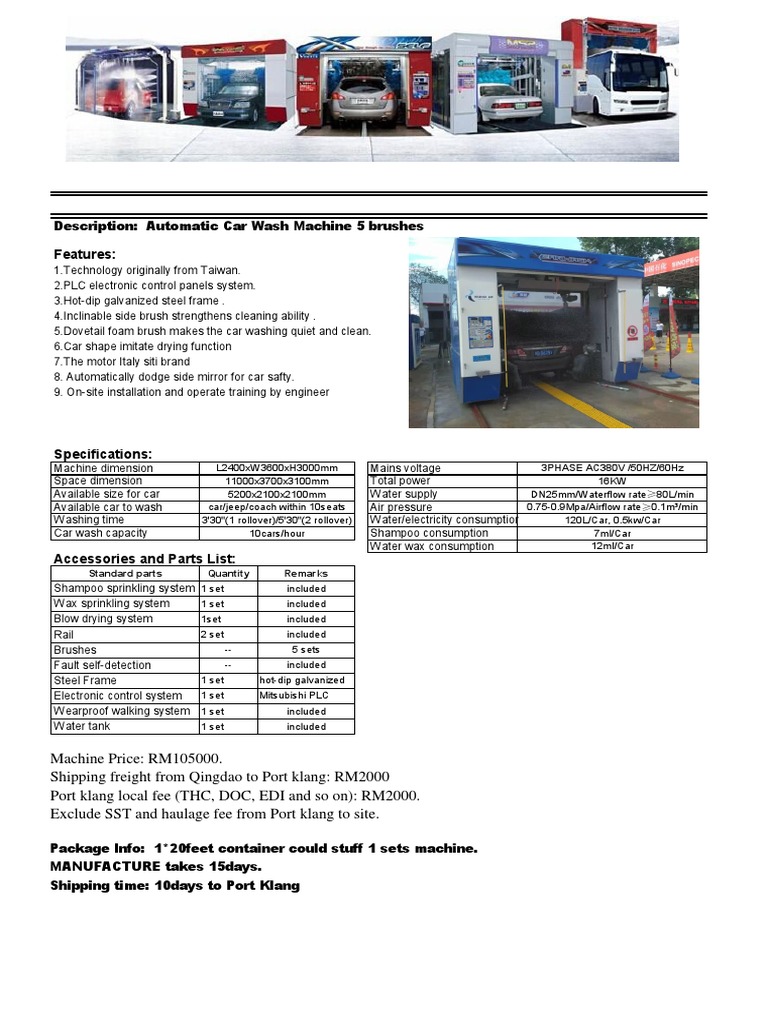 Automatic Car Wash Equipment Details | PDF | Technology & Engineering