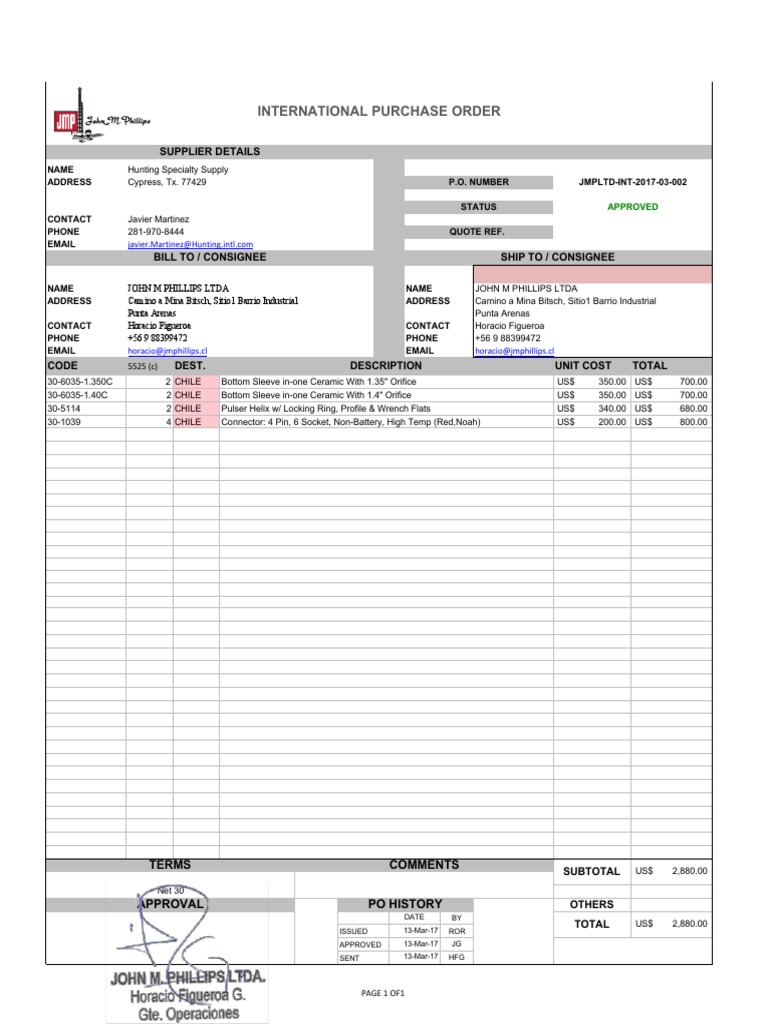 International Purchase Order Details | PDF | Manufactured Goods ...