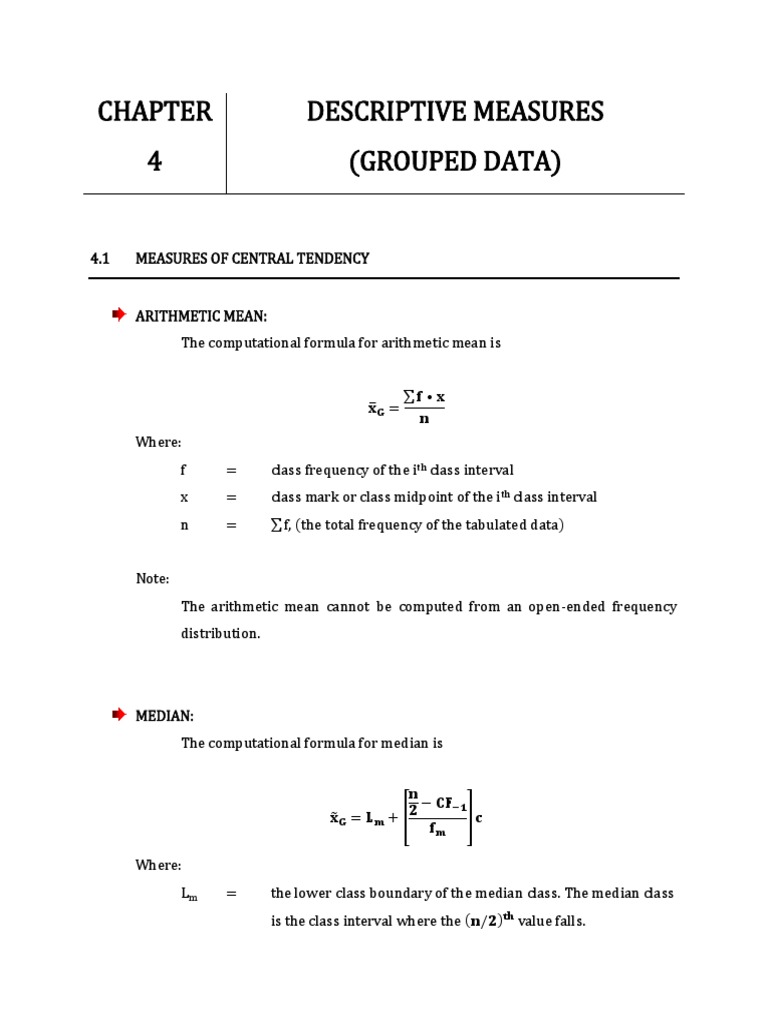 Chap 4 Descriptive Measures Grouped Data | PDF | Skewness | Statistical Analysis