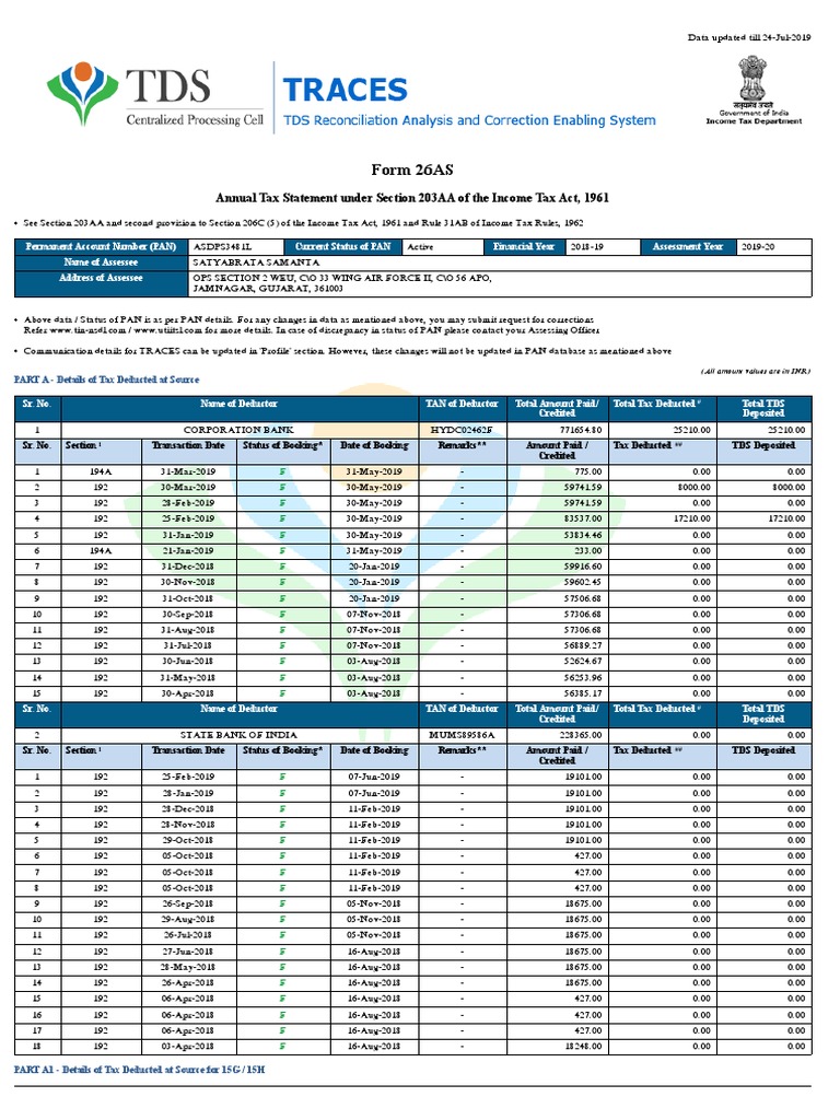 Form 26AS: Annual Tax Statement 2019 | PDF | Financial Transaction ...