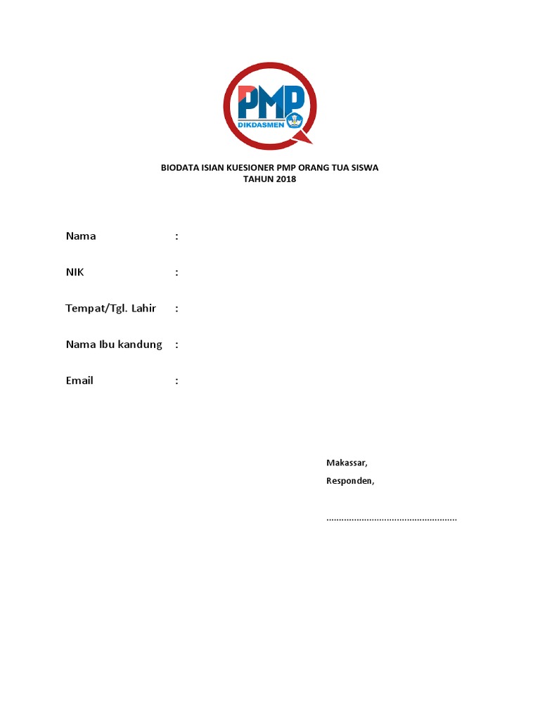 Biodata Isian Kuesioner PMP Orang Tua Siswa | PDF