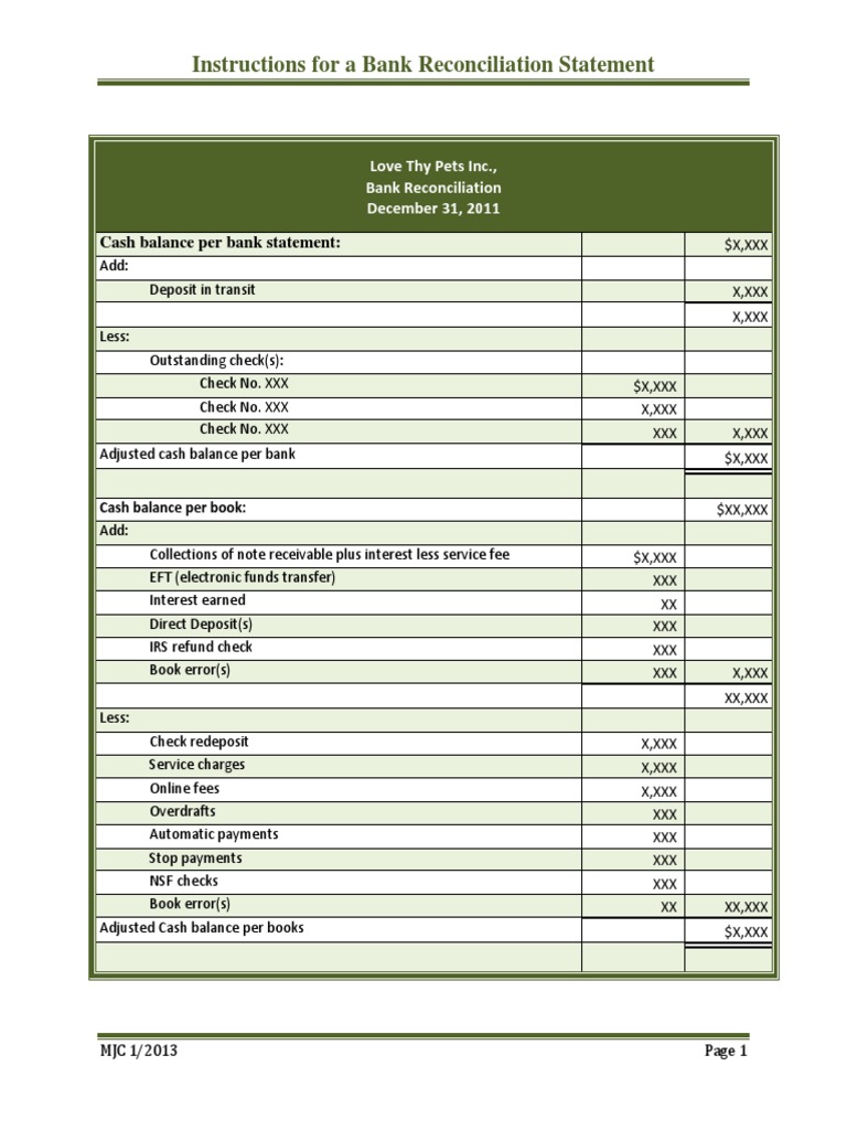 Basic Instructions For A Bank Reconciliation Statement PDF | PDF ...