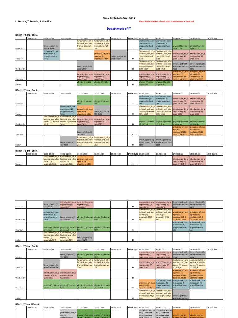 TimeTable July 2019 Final | PDF | Nature