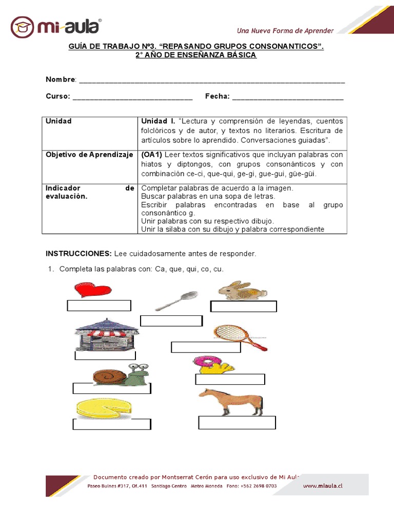 Guia 3 Repasando Grupos Consonanticos | PDF