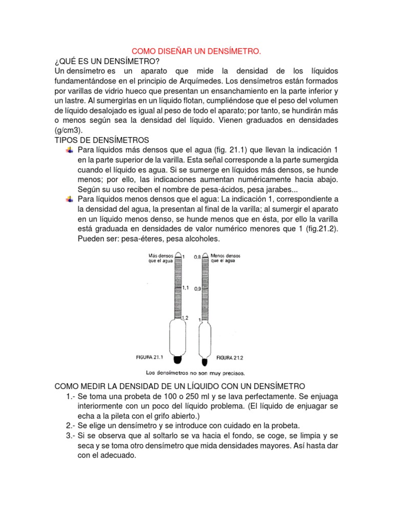 Cómo Diseñar y Usar un Densímetro | PDF | Densidad | Ciencias fisicas