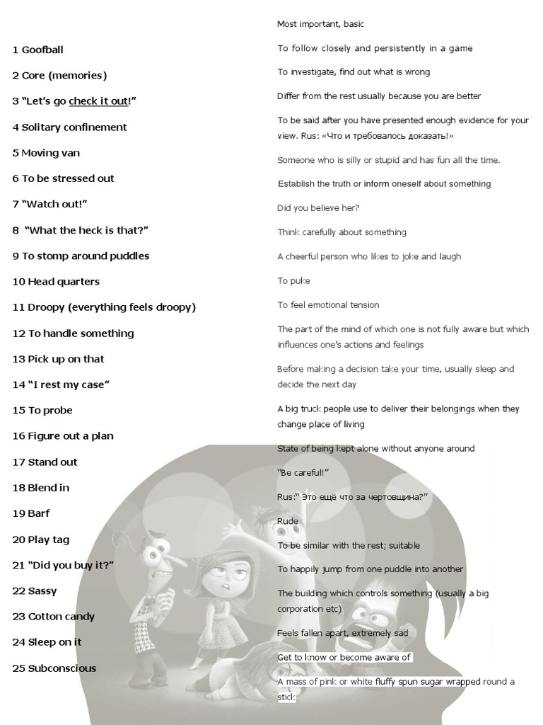 Inside-Out Movie Vocabulary | PDF | Cognition | Cognitive Science