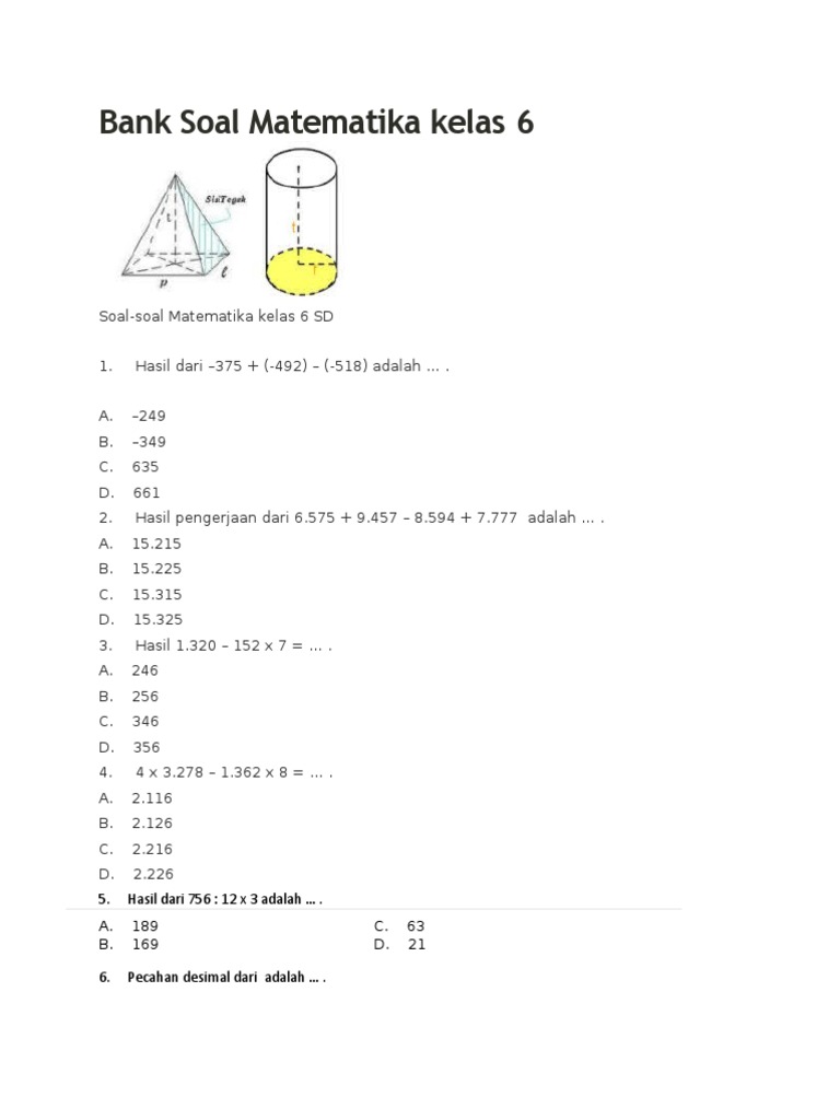 Bank Soal Matematika Kelas | PDF