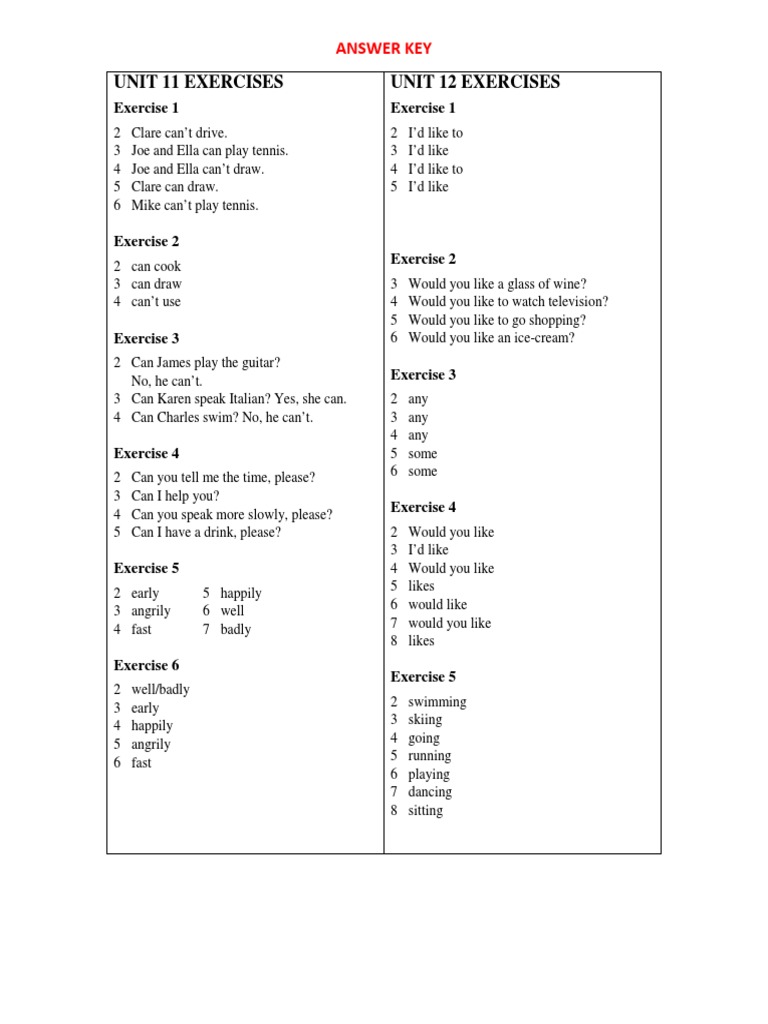 Answer Key Units - 11-14 | PDF