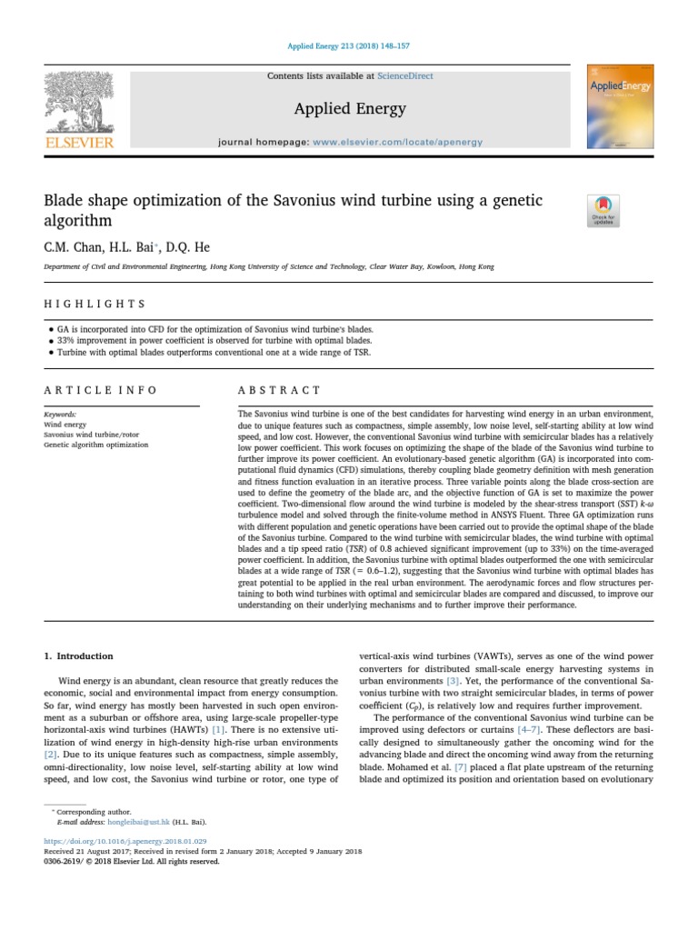 Blade Shape Optimization of The Savonius Wind Turbine Using A Genetic | PDF | Wind Power ...