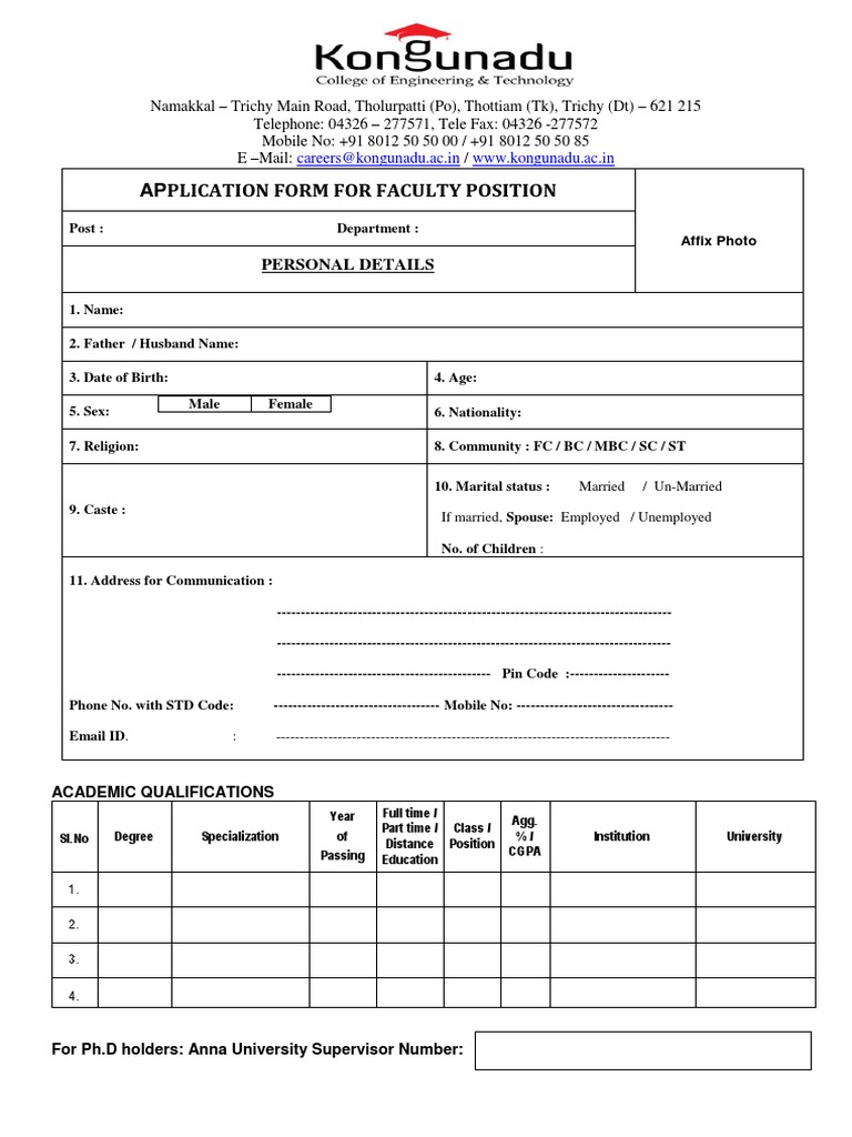Faculty Application Form | PDF
