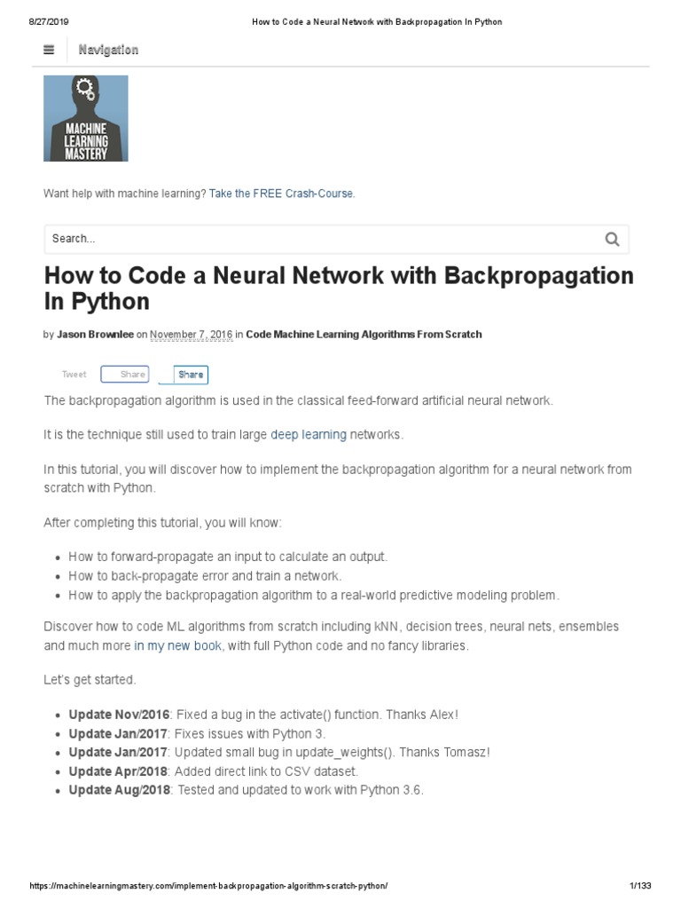 How To Code A Neural Network With Backpropagation in Python | PDF ...
