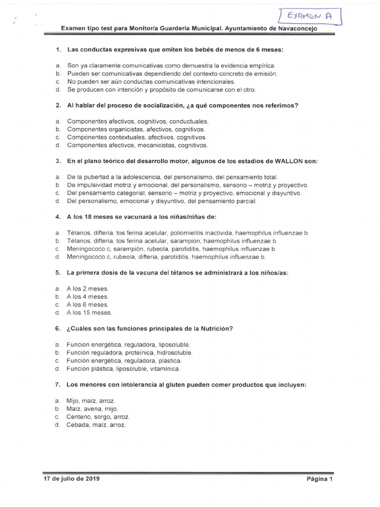 Examen y Plantilla de Respuestas Correctas | PDF