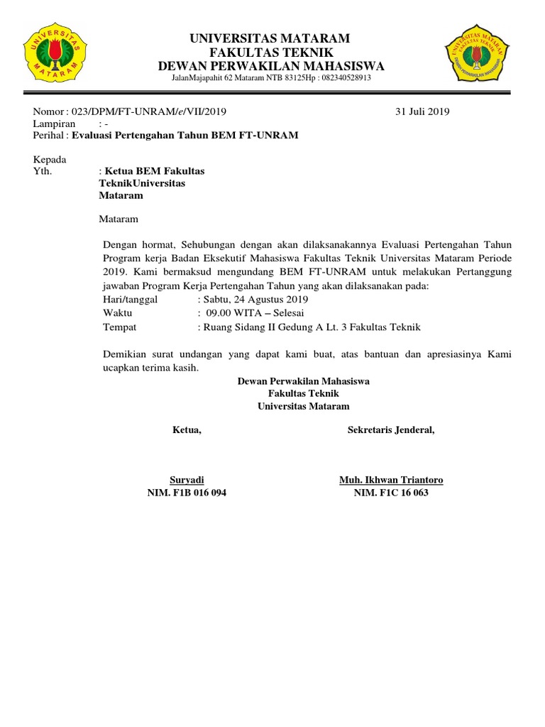 Evaluasi Pertengahan Tahun Program Kerja BEM FT-UNRAM 2019 | PDF