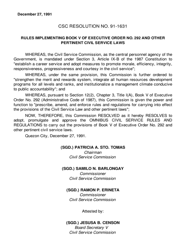 Rules Implementing Book V of Executive Order No. 292 and Other ...