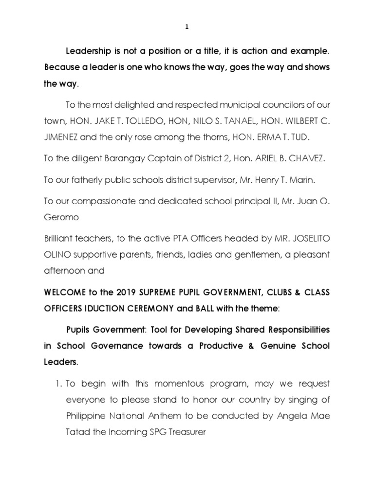 Induction Emcee Script | PDF