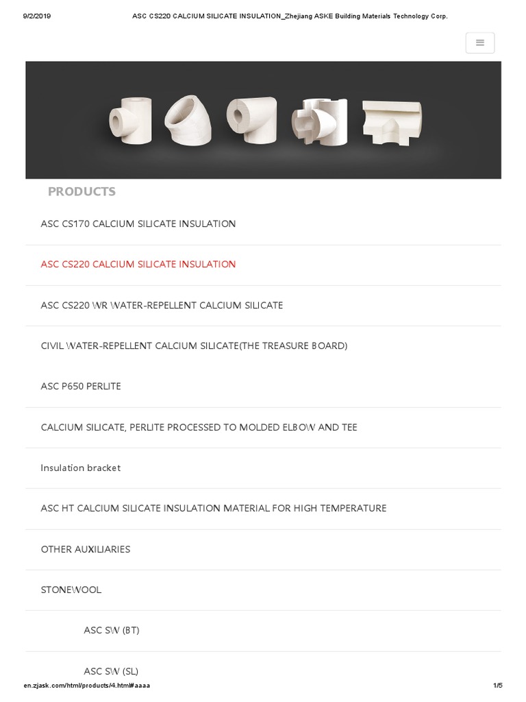 Asc Cs220 Calcium Silicate Insulation - Zhejiang Aske Building ...