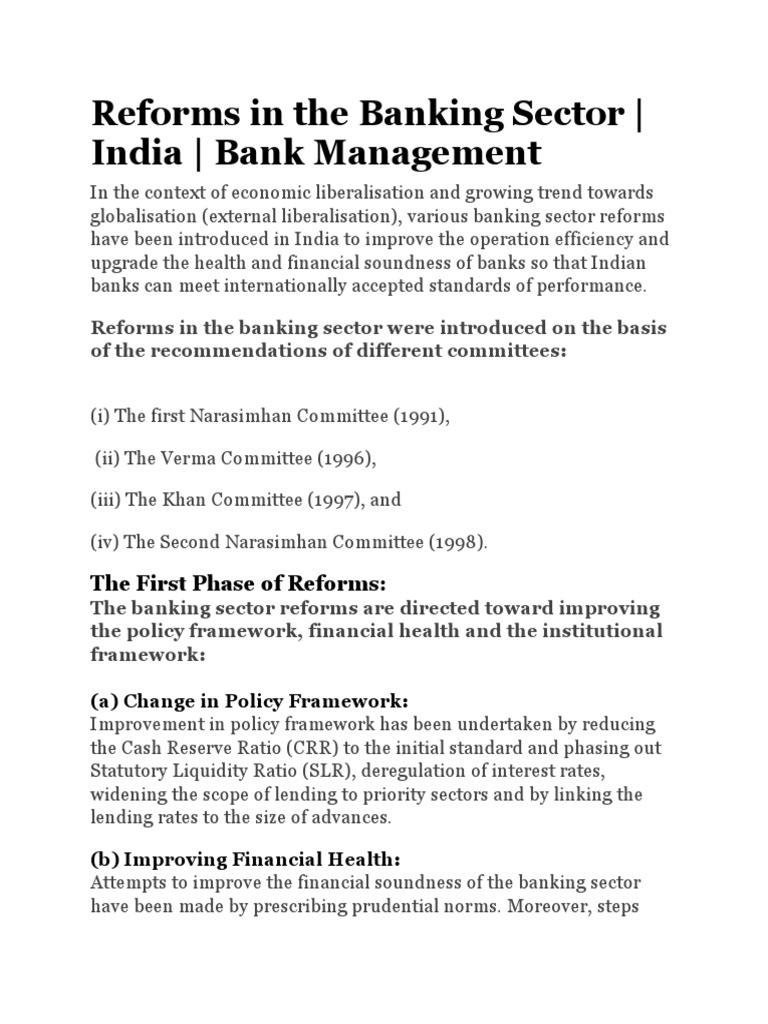 Banking Reforms in India | PDF | Capital Requirement | Capital Adequacy ...