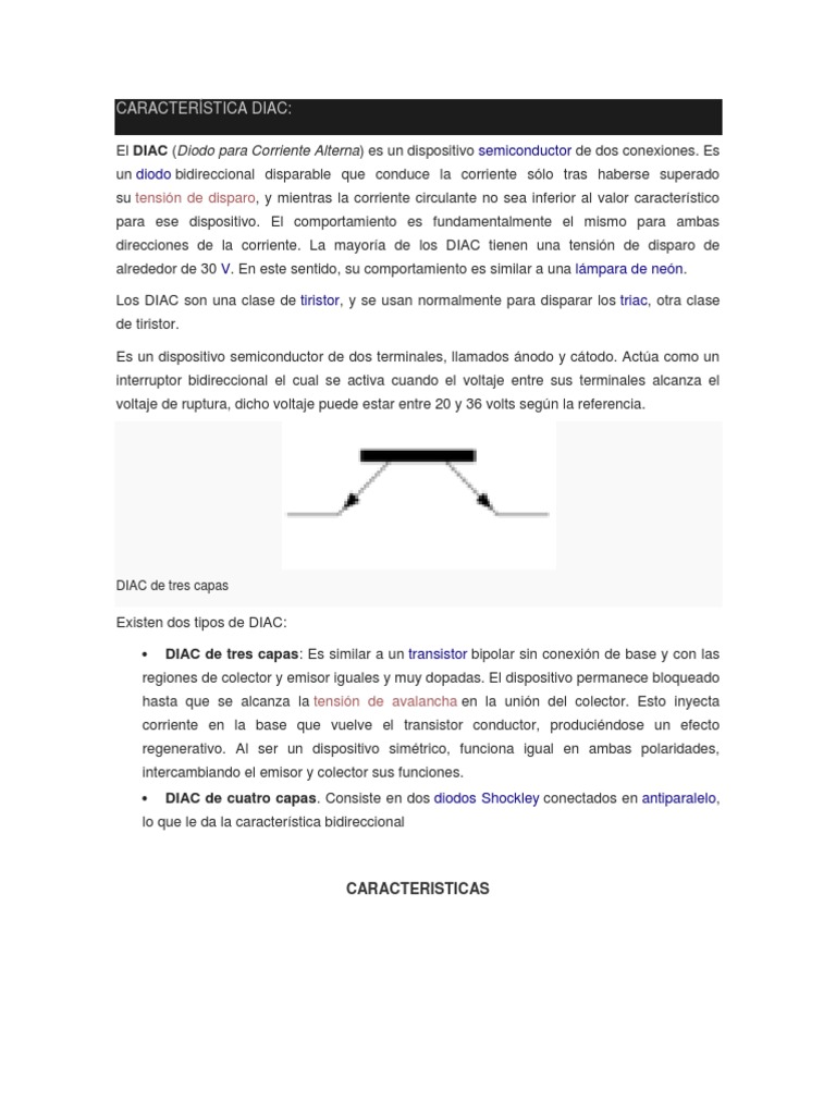 Características y Funcionamiento del DIAC | PDF | Diodo | Transistor