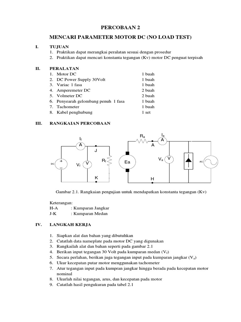 Uji No Load Motor DC dan Kv | PDF